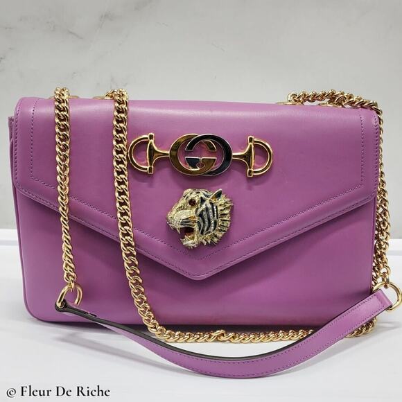 Gucci | Bags | Gucci Rajah Medium Leather Shoulder Bag In Lilac | Poshmark